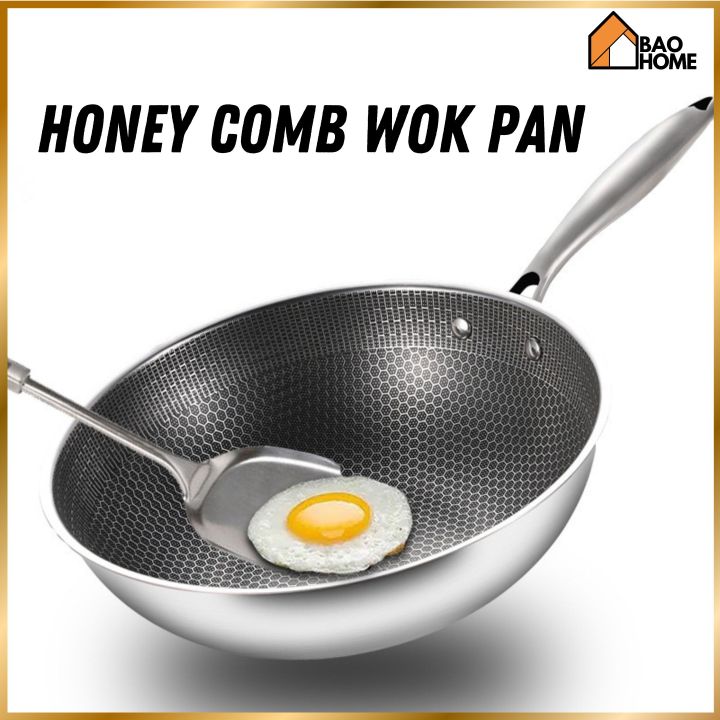 MOCHI Stainless Steel Honeycomb Wok Pan Non Stick Frying Pan Sauce Pan Scratchproof Pan 32cm ...