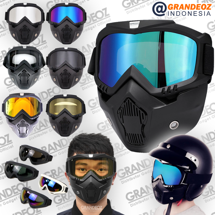 Goggles Kacamata + Masker Full Face Helem Goggle Mask Helm Gun Ski ...