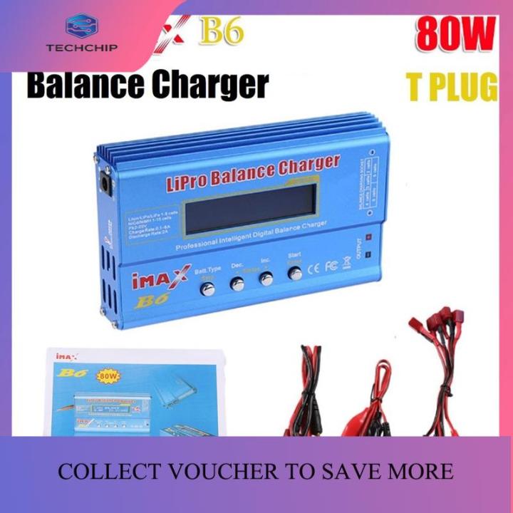 TECHCHIP-For B6 80W Lipo Battery Charger+T Plug Lipo NiMh Li-Ion Ni-Cd ...