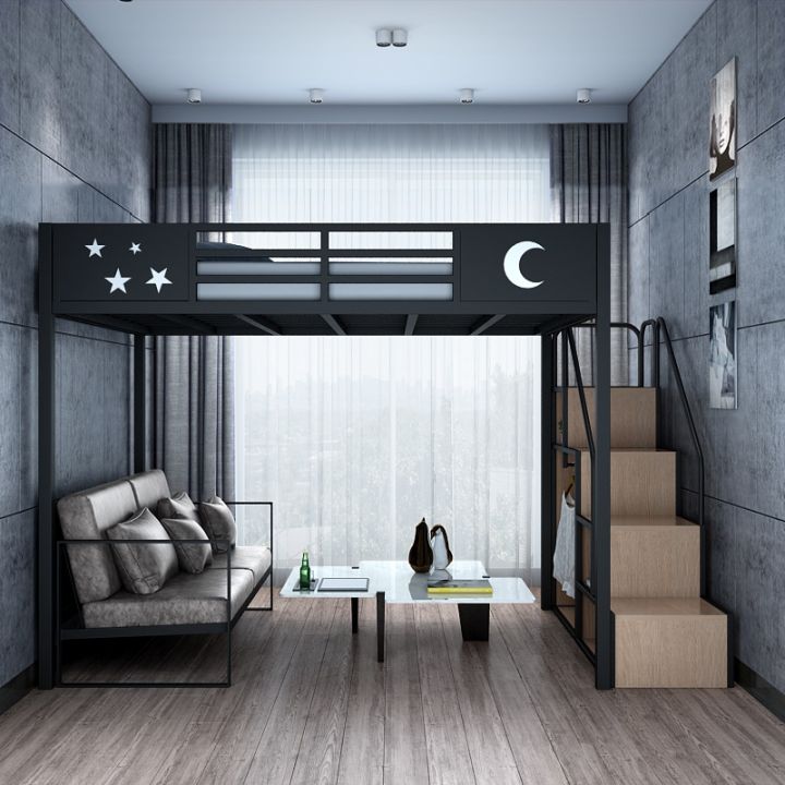 Loft bed modern multifunctional space saving bunk bed and underfloor iron bed, small-sized bed ...