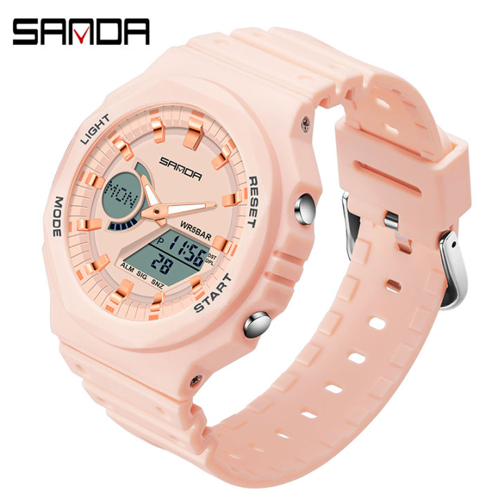 Sanda Women Watch Luminous Multifunctional Luxury Fashion for Women Watch Dual Screen Sports ...