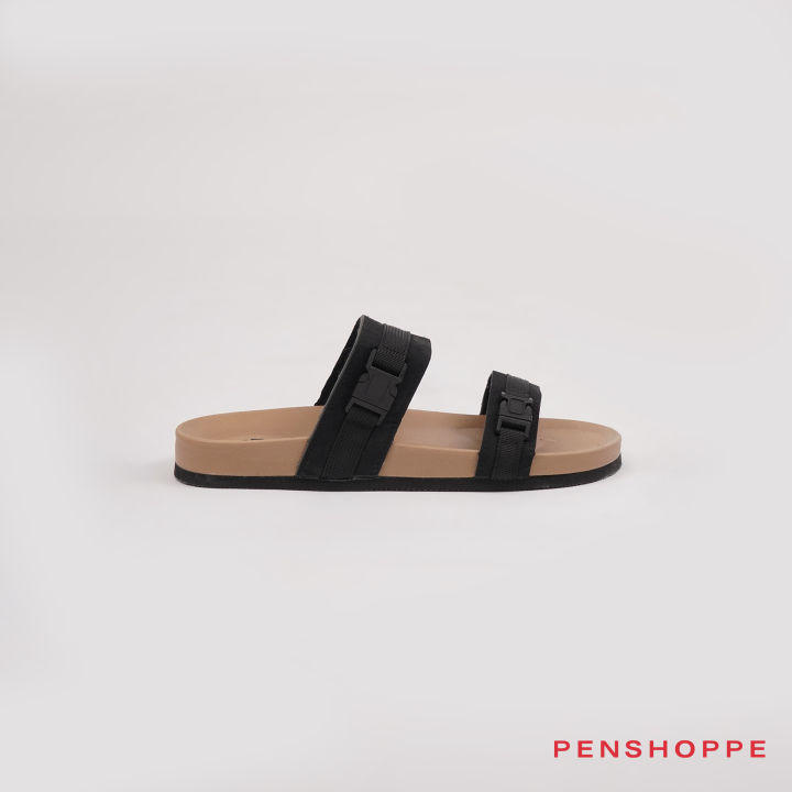 Penshoppe Two-Band Slides Slippers For Men (Black) | Lazada PH