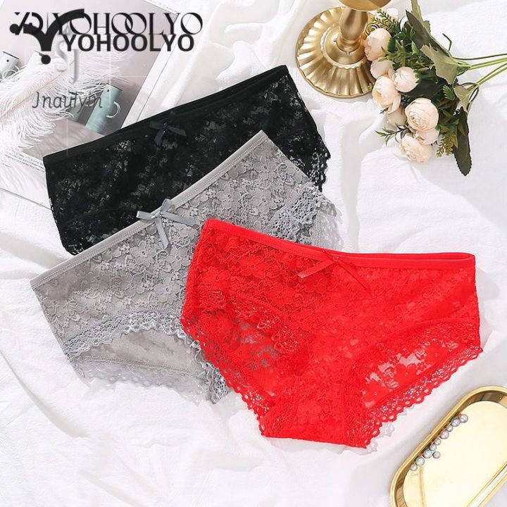 YOHOOLYO 2025 กางเกงในลูกไม้1/3ชิ้นสำหรับผู้หญิงสไตล์ญี่ปุ่นกางเกงผ้าฝ้ายบริสุทธิ์เอวต่ำ ...