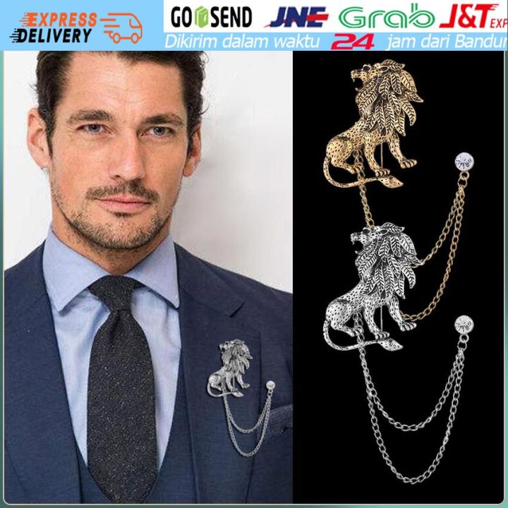 Lapel Pin Bros Jas Rantai Rumbai Model Singa Wedding Vintage Brooch ...