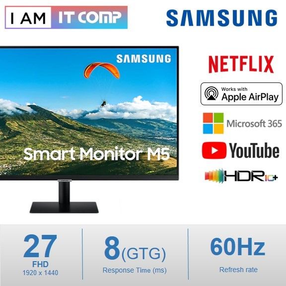 SAMSUNG M5 27 Inch LS27AM500NEXXS FHD(1920X1440) , Flat , 8MS , 60Hz , HDR 10 , Smart Monitor ...
