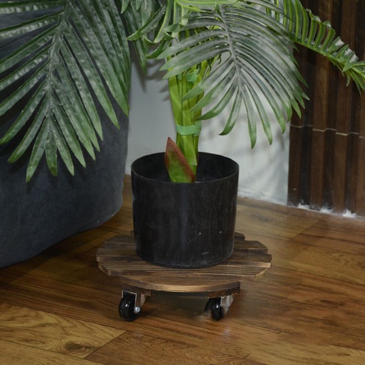 【VVL】-Round Universal Wheel Flower Pot Wooden Stand Flower Pot Base ...