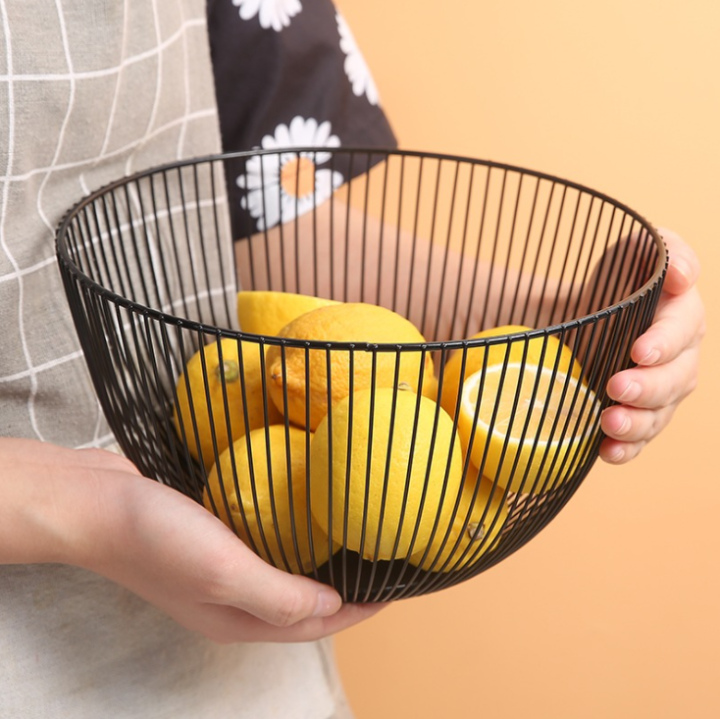 Nordic Modern Metal Nest Fruit Basket Black and Apple Green Fruit ...