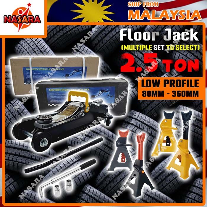 Nasara 2.5 Ton Hydraulic Low Profile Floor Jack 80mm - 360mm Jack Stand ...