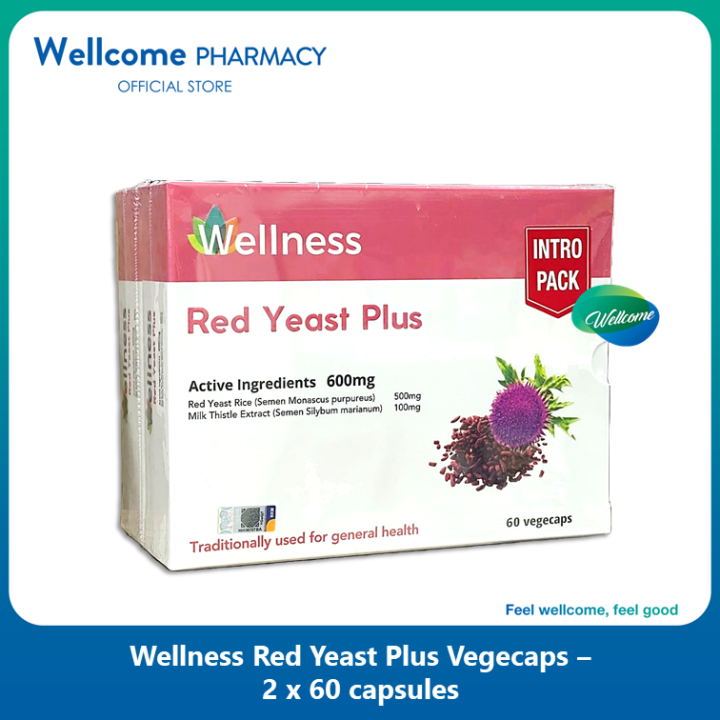 Wellness Red Yeast Plus Vegetable Capsules with Red Yeast Rice & Milk ...