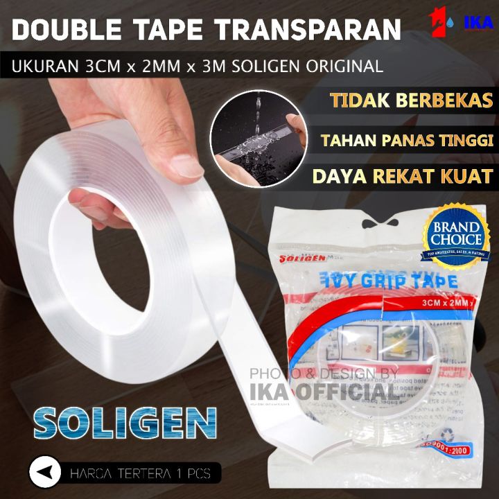SOLIGEN Double Tape Transparan 3cm x2mm x 3m | Isolasi Bening Bolak ...