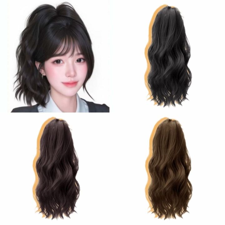 RUMI Tổng hợp Tóc giả đuôi ngựa ngắn xoăn Đen Nâu 14 inch Tóc giả kẹp ...