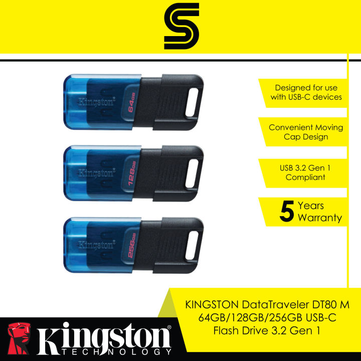 KINGSTON DataTraveler DT80 M 64GB/128GB/256GB USB-C Flash Drive 3.2 Gen ...