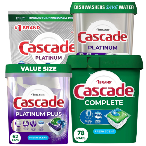 Cascade Platinum Complete Dishwasher Pods, Actionpacs Dishwasher ...