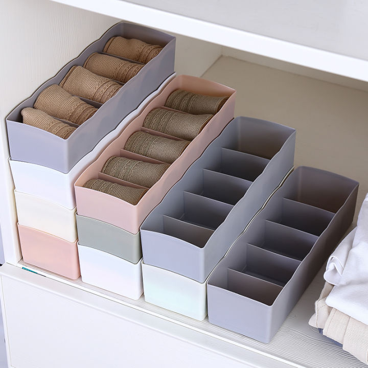 5 Grids Stackable Underwear Storage Box Socks Storage Wardrobe Lingerie