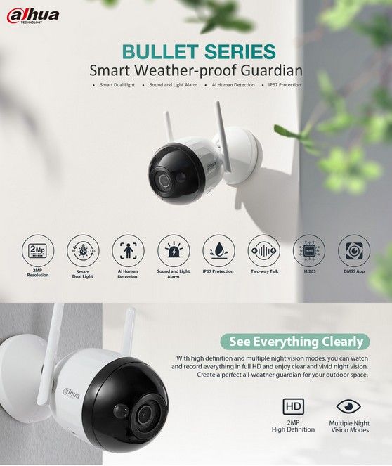 Dahua DH-F2C-PV / DH-F4C-PV | 2MP | 4MP Outdoor Fixed-focal Wi-Fi ...