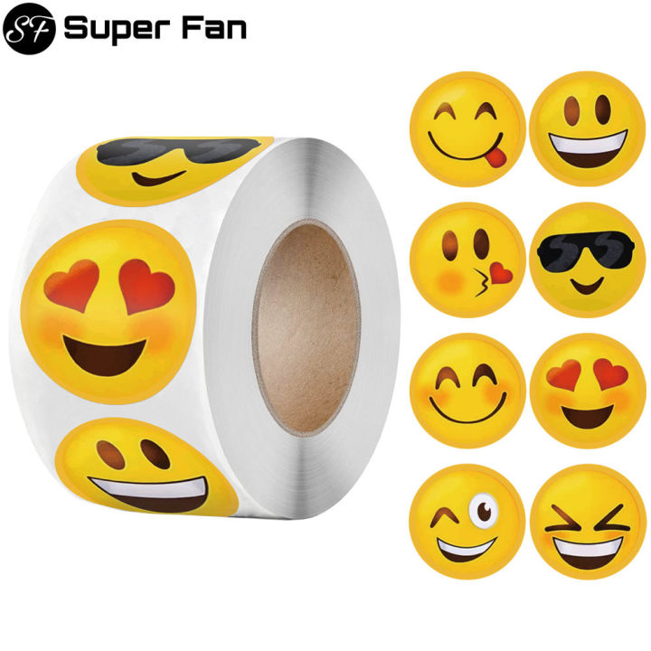 (Super Fan) 500pcs Smiley Face Sticker for Kids Reward Sticker Yellow ...