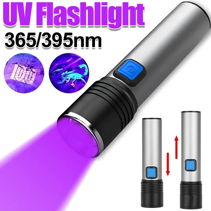 Rechargeable 365/395nm UV Flashlight Ultraviolet Lamp Torch Black Light Pet Moss Detector for ...