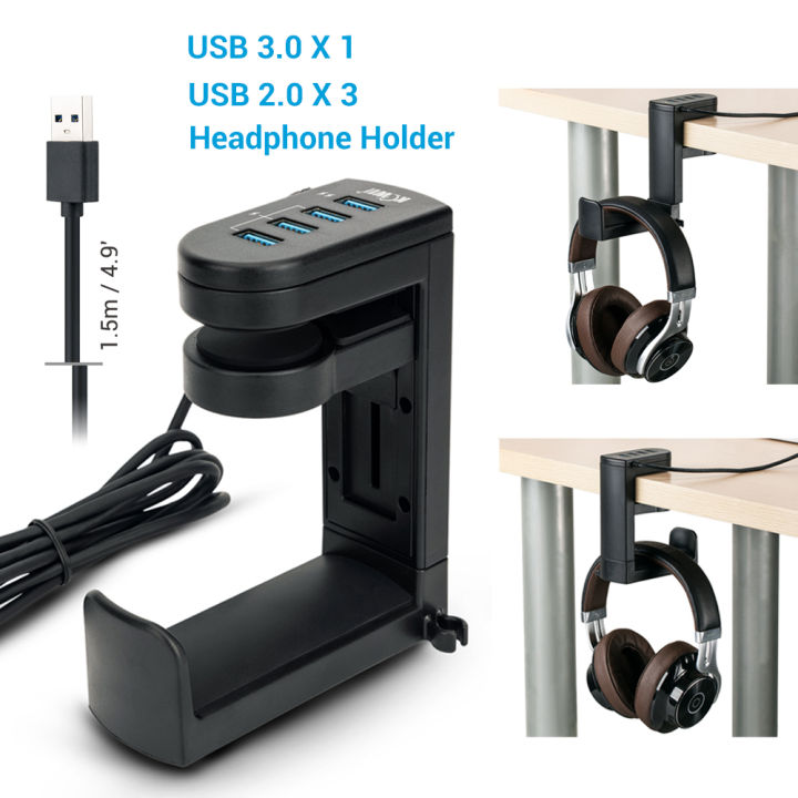 JJC Adjustable Headphone Holder Hook Bracket Earphone Hanger with USB 3 ...