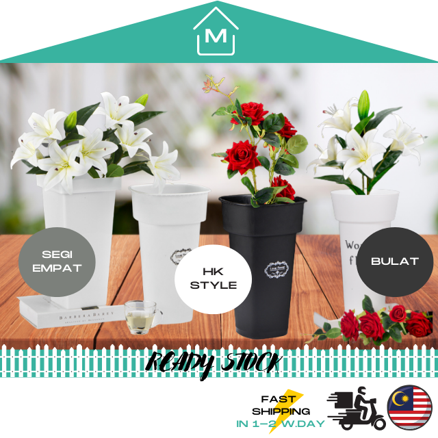 MetroHome Fresh Flower Bucket Plastic Flower Vase Pot / Pasu Bunga Pasu ...