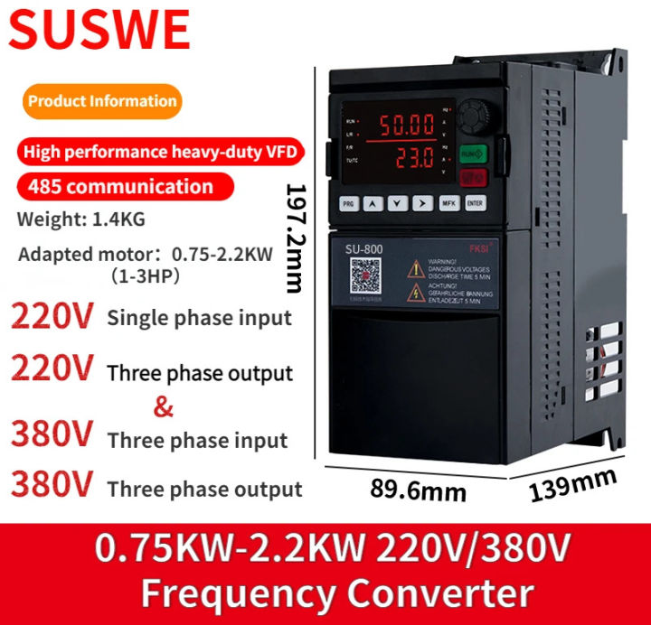 【Official Warranty】 SU800 High-Performance VFD INVERTER 220V 380V 0.75KW/1.5KW/2.2KW Variable ...