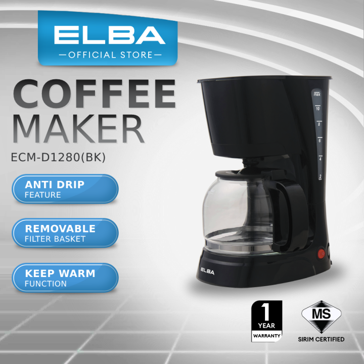 ELBA Coffee Maker ECM-D1280(BK) - Black (1.25L / 670W-800W) | Lazada