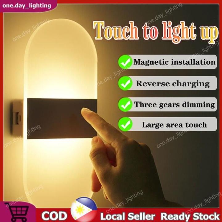 Unplugged Wall Light for Bedroom Bedside Wall Lamp Touch Sensor Free ...