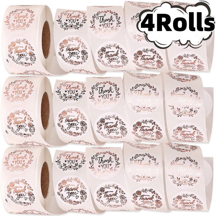 4 Rolls Round Thank You Stickers Rose Gold Olive Branch Gratitude ...