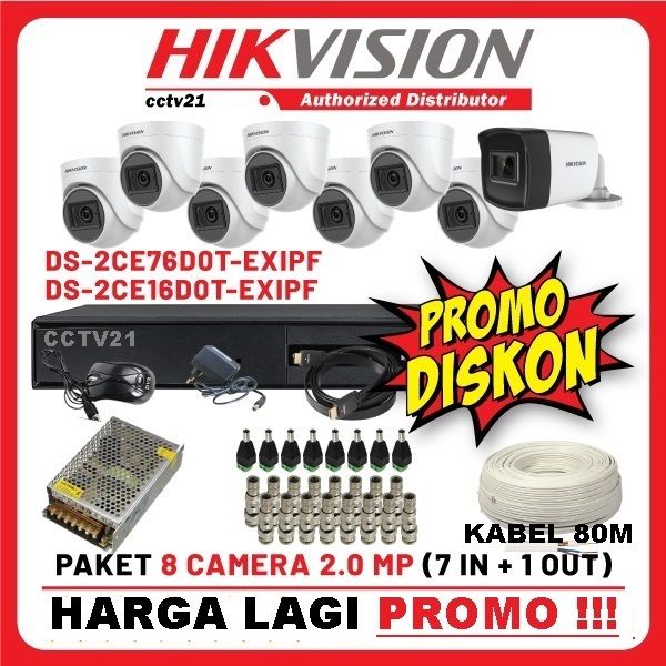 Paket Camera HIKVISION 8CH 2MP DS-2CE76D0T-EXIPF+DVR 8Ch HIK-HQHI-K1 ...