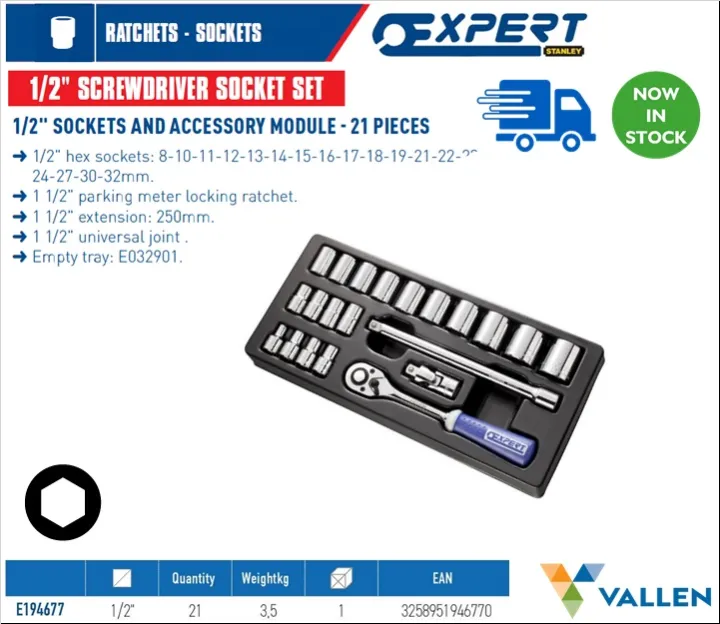 ถาดชุดลูกบล็อกเมตริก 6 เหลี่ยม EXPERT by Stanley รุ่น E194677 — ขนาด 1/ ...