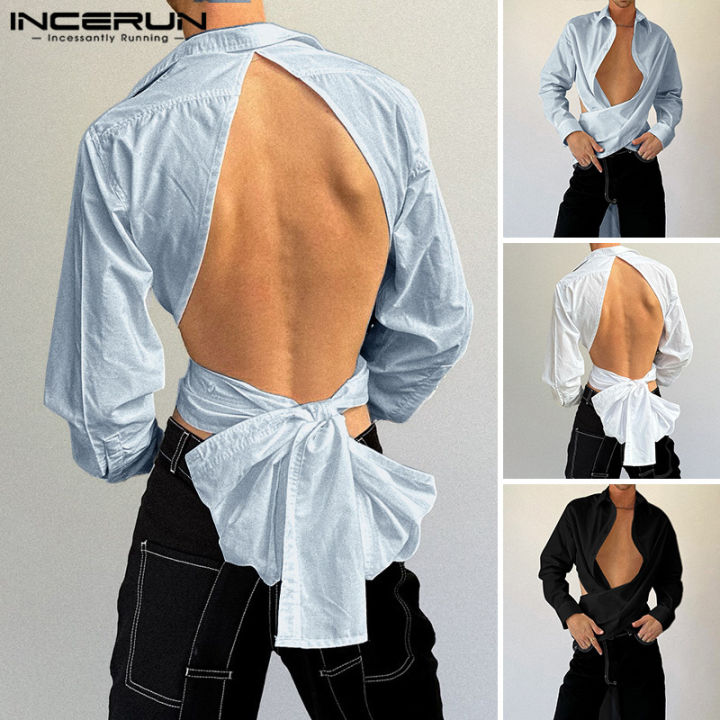 [พอดี] ริบบิ้นออกแบบสำหรับผู้ชาย INCERUN แขนยาวมีสไตล์เสื้อเชิ้ตเรียบ ...