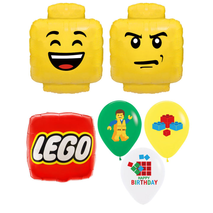 Lego Head Brick Minifigure BALLOONS Happy Birthday Latex Balloons | Lazada