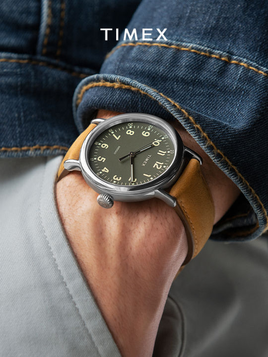 TIMEX Timex WATERBURY series luminous green leather retro casual watch ...