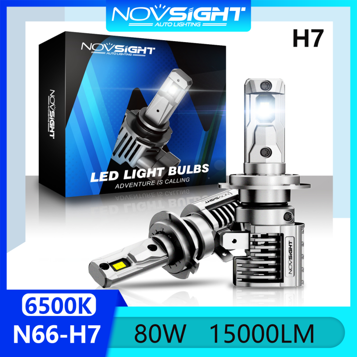 Novsight N66 H7 LED Headlight Bulb 80W 15000LM 6500K Super Bright LED Lights for Car High/Low ...