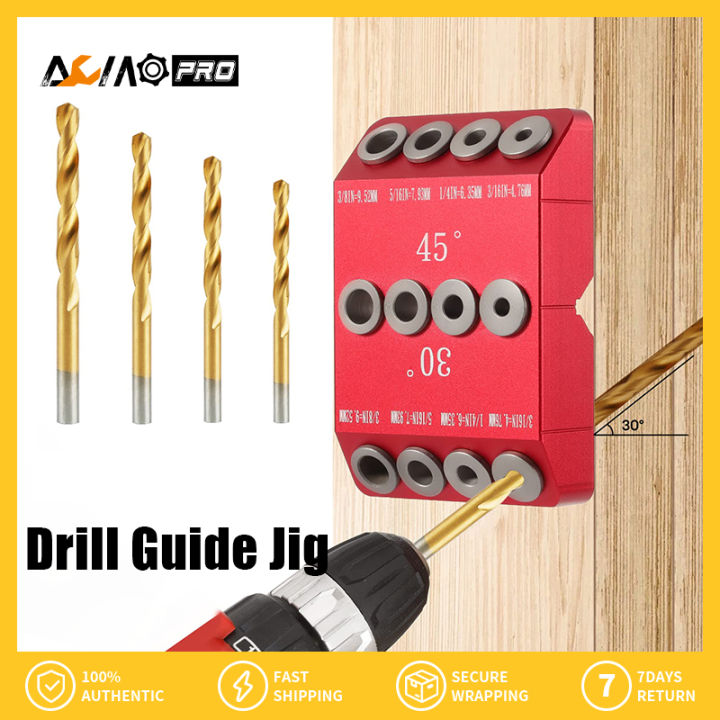 Aumopro 1 bộ máy khoan hướng dẫn Jig 30/45/90 độ 4 kích thước Khoan Di ...