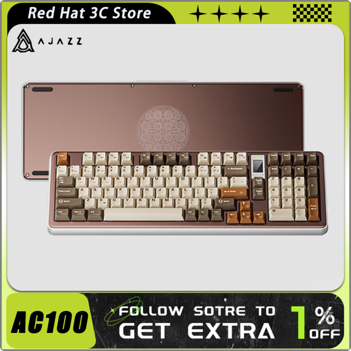 [zxcvb] AJAZZ AC100 Mechanical Keyboard LED Screen Three Mode Aluminium ...