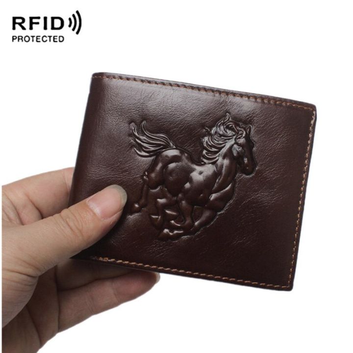 RIFD Simple Genuine Leather Wallets Vintage Relief Horse Pattern Wallet ...