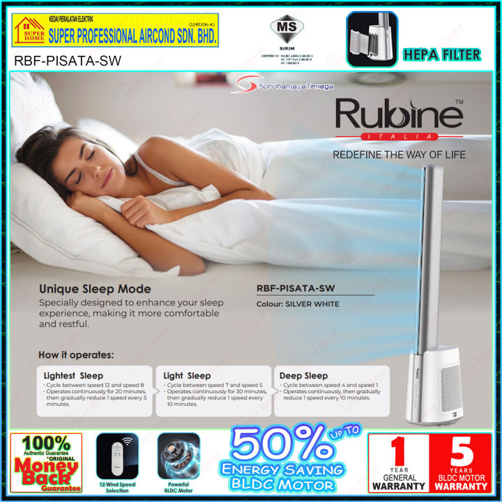 Rubine General Fan RBF-PASITA-SW 2 in 1 Air Purifier Bladeless Fan ...