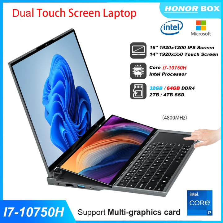 16 Inch IPS + 14'' Touch Screen PC Intel I7-10750H Dual Screen Gaming ...