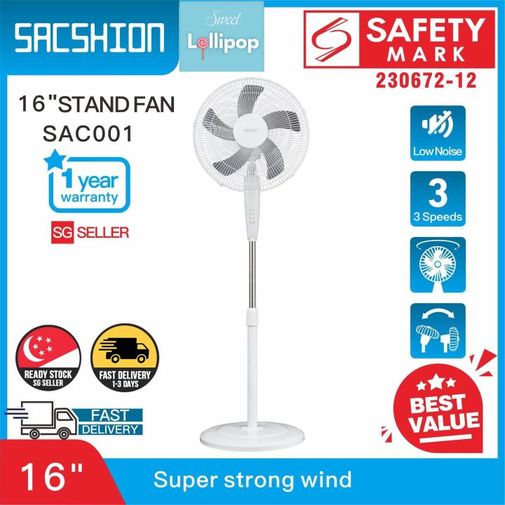 Sacshion 16“ 5 Blades 3 Speeds Stand Fan SAC001 | Lazada Singapore