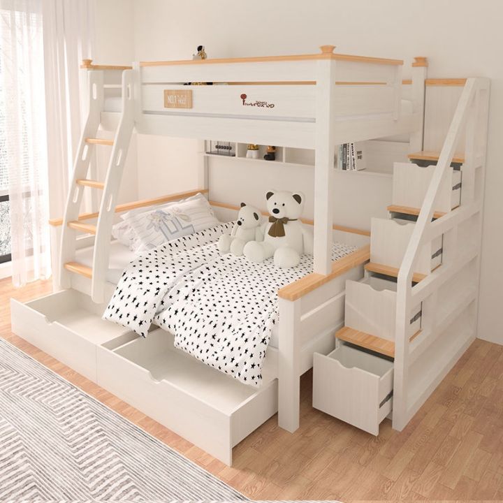 Double Decker Bed Frame Double Bed Loft Bed High Low Solid Wood Bunk ...
