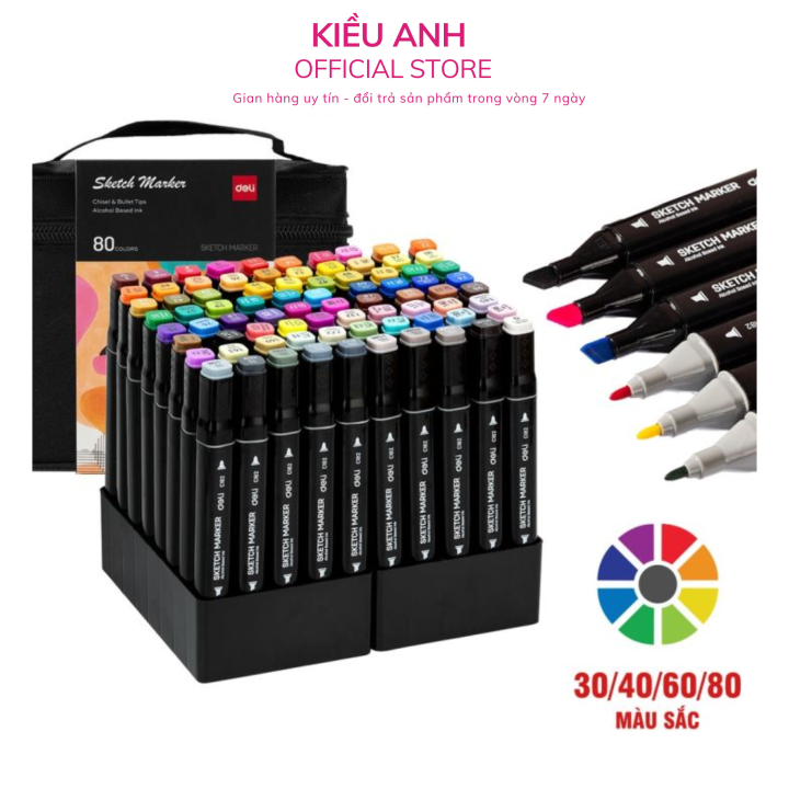 Bút Màu Dạ Marker 2 Đầu Chuyên Nghiệp Deli - Kèm Túi Vải, Khay Đựng ...