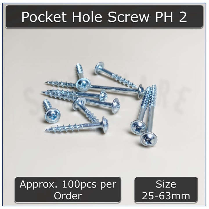 PH2 Pocket Hole Screws Approx. 100pcs (25, 32, 38, 50, 63mm) / (1, 1¼ ...