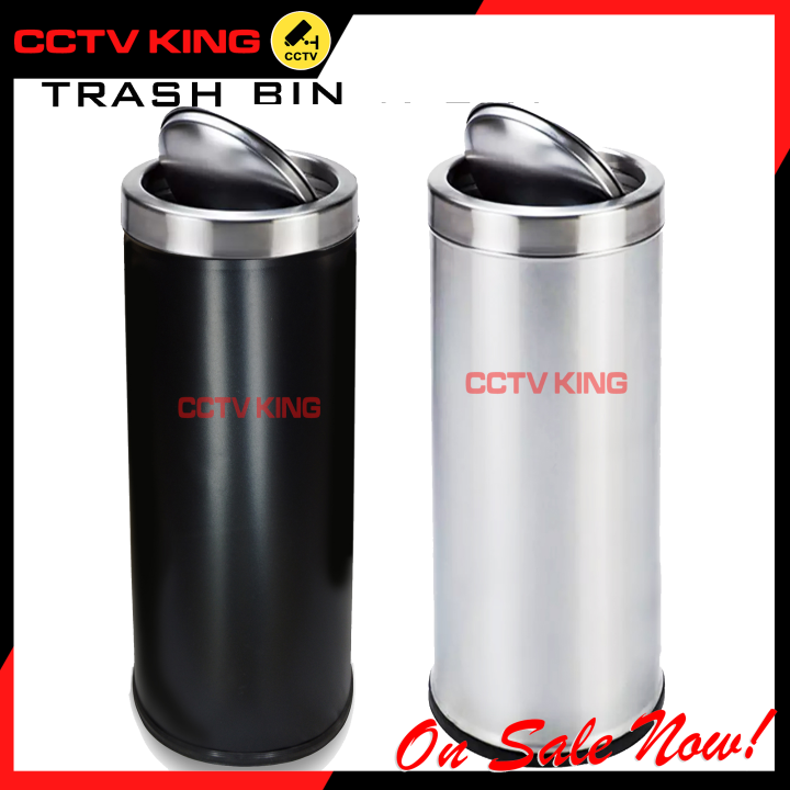 CCTV King Stainless Office Trash Bin w/ Ashtray Waste Basket Garbage ...