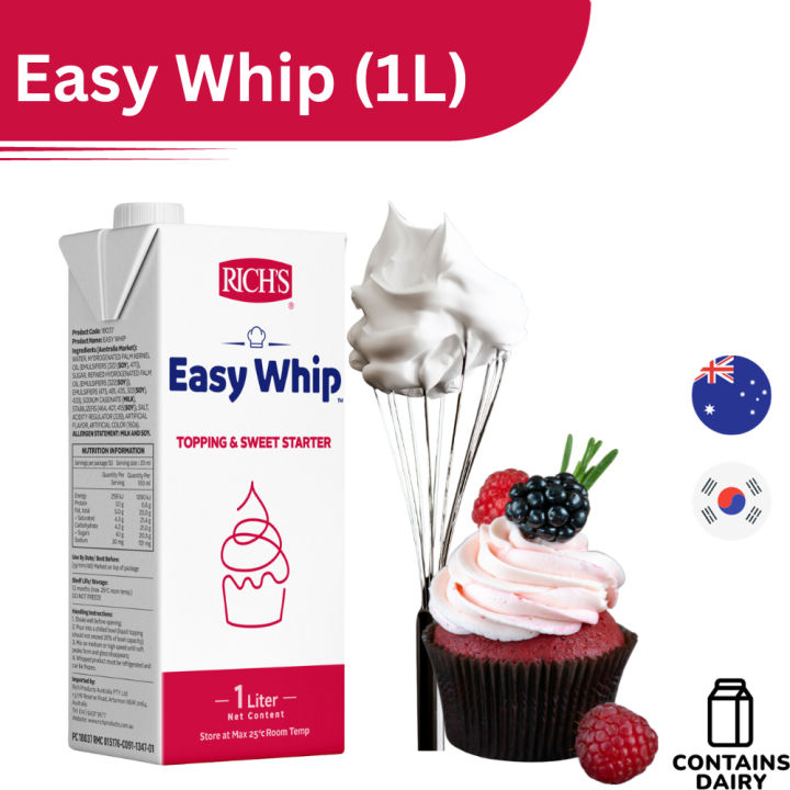 Richs Easy Whip Premium Dairy Whipping Cream 1L - Long Shelf Life, Room ...