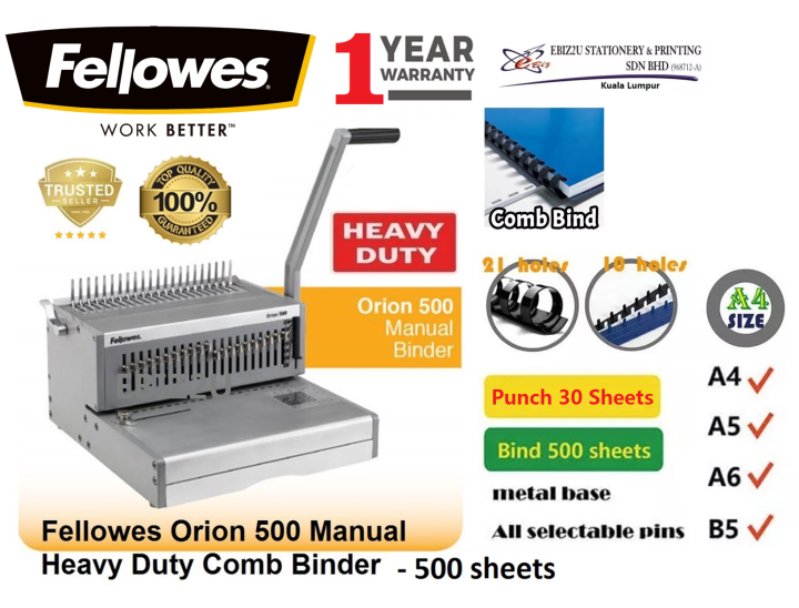 Fellowes Orion 500 Manual Heavy Duty Comb Binder -Punch 30 sheets ...