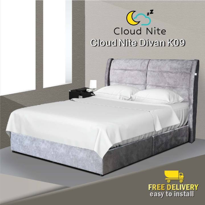 Cloud Nite Divan : K-09 Light Grey Velvet Fabric Divan Bed Frame Katil ...