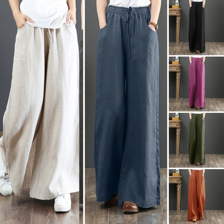 S&Q Women Casual Wide Legs Elastic Belted Solid Color Long Pants | Lazada