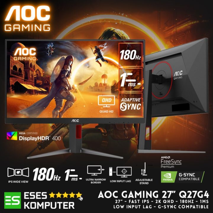 Monitor AOC Q27G4 27" FAST IPS 180Hz 1ms 2K QHD HDR400 LOW INPUT LAG ...