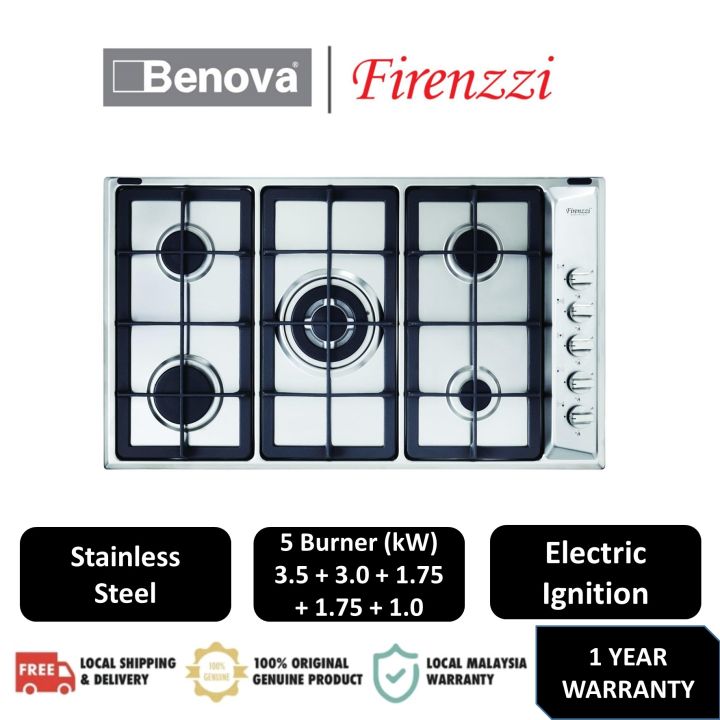 Firenzzi 5 Burners Built-in Stainless Steel Gas Hob FH-9543 / FH-9543 S ...