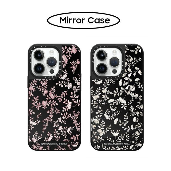 CASETIFY National Museum of Korea NMK Pink Flower Pattern Mirror Soft Silicone Case Cover For ...